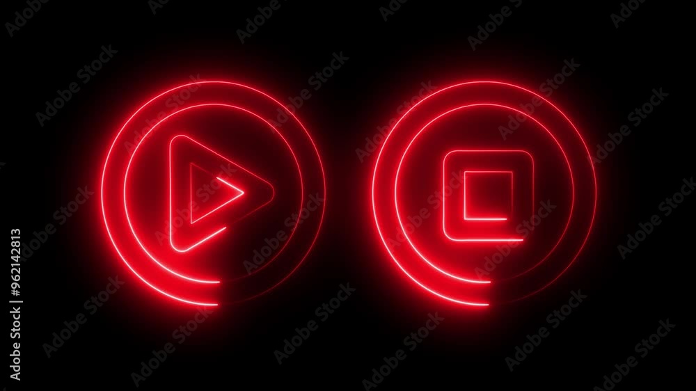 Video, audio neon play button icon animation. glowing play button ...