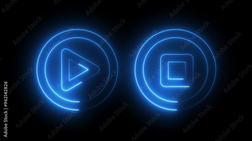 Video, audio neon play button icon animation. glowing play button ...