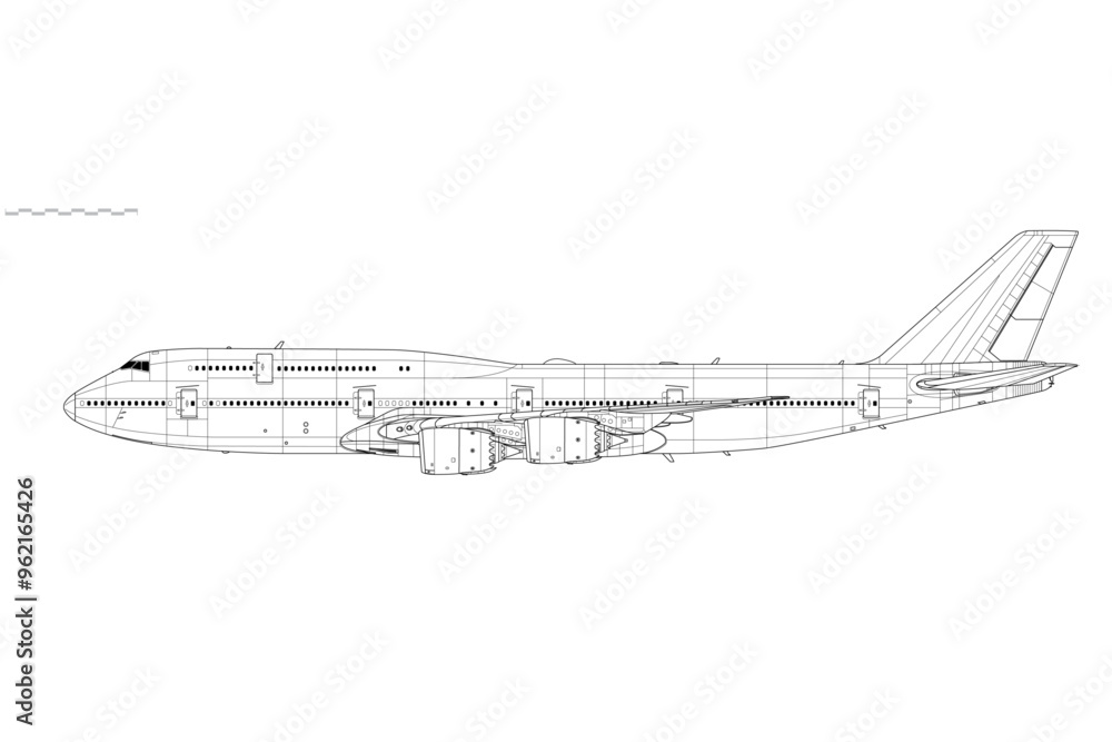 Boeing 747-8. Vector drawing of long-range, wide-body passenger jet ...