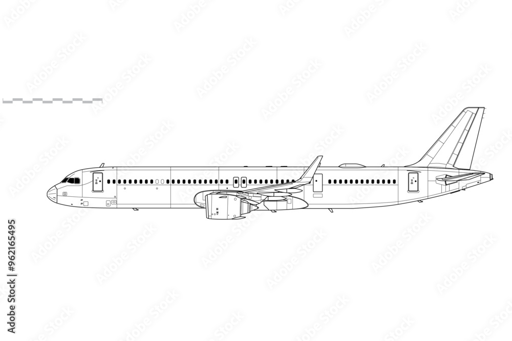 Airbus A321 NEO. Vector drawing of narrow body passenger jet airliner ...