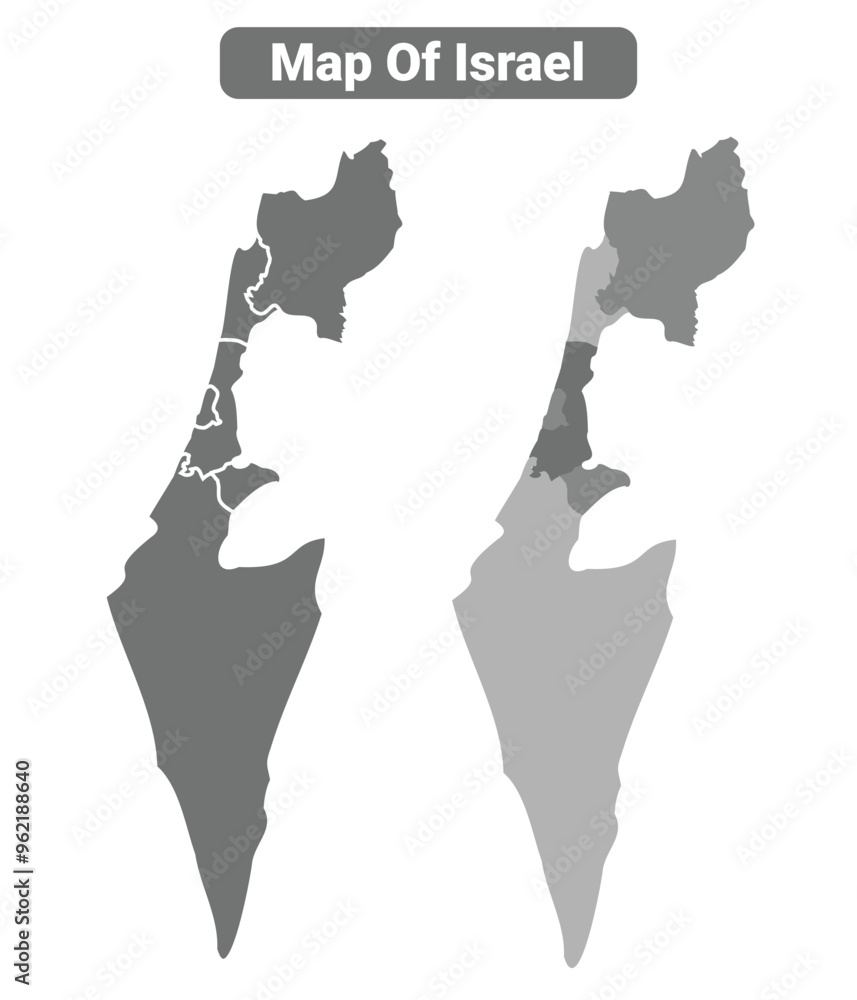 Greyscale Israel political map with borders outline style vector ...