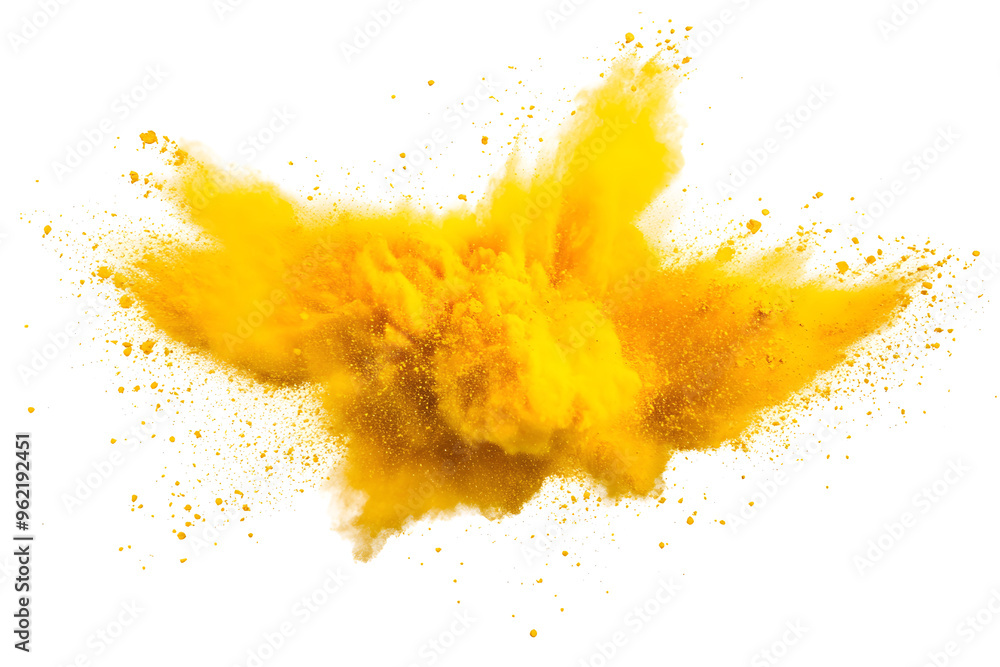 explosion of dry yellow paints on a transparent background. cloud and ...