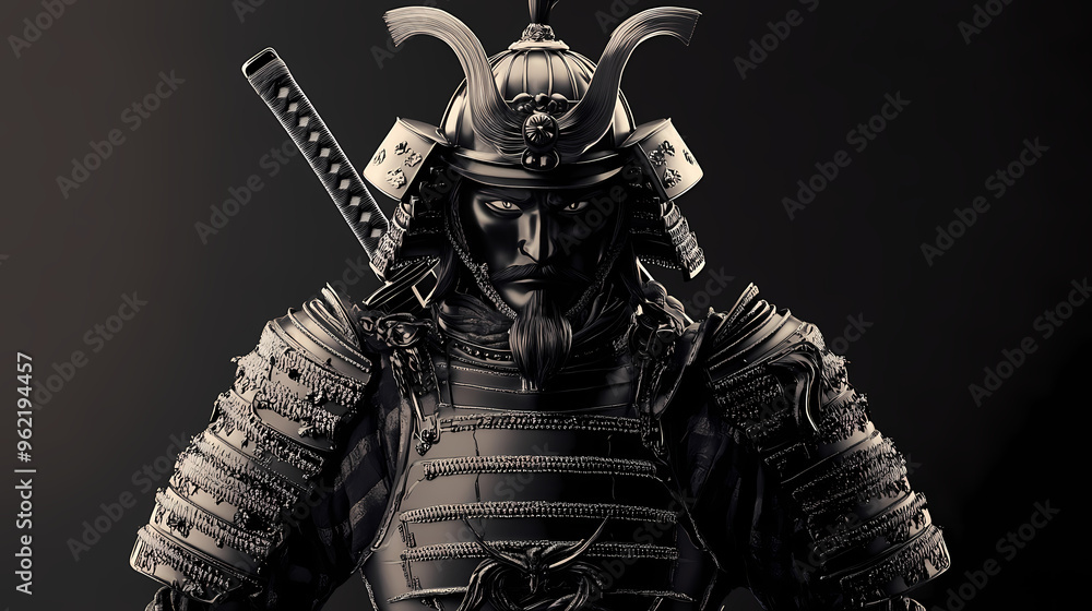 3d illustration of the upper body of a samurai wearing japanese armor ...