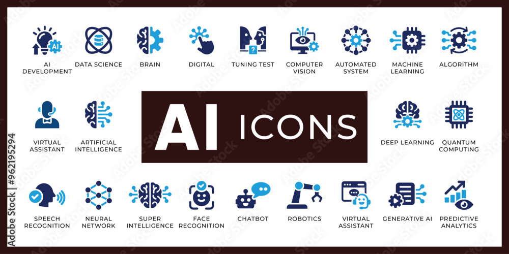 Artificial Intelligence Icon Set features essential AI concepts ...