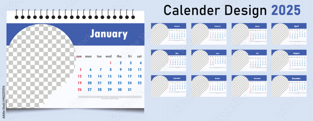 2025 Calendar Template, Simple Vertical Design, Sunday Start, Color ...