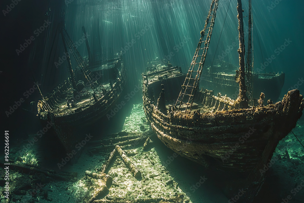 Sunbeams Pierce an Eerie Underwater Graveyard of Ancient Ships, Their ...
