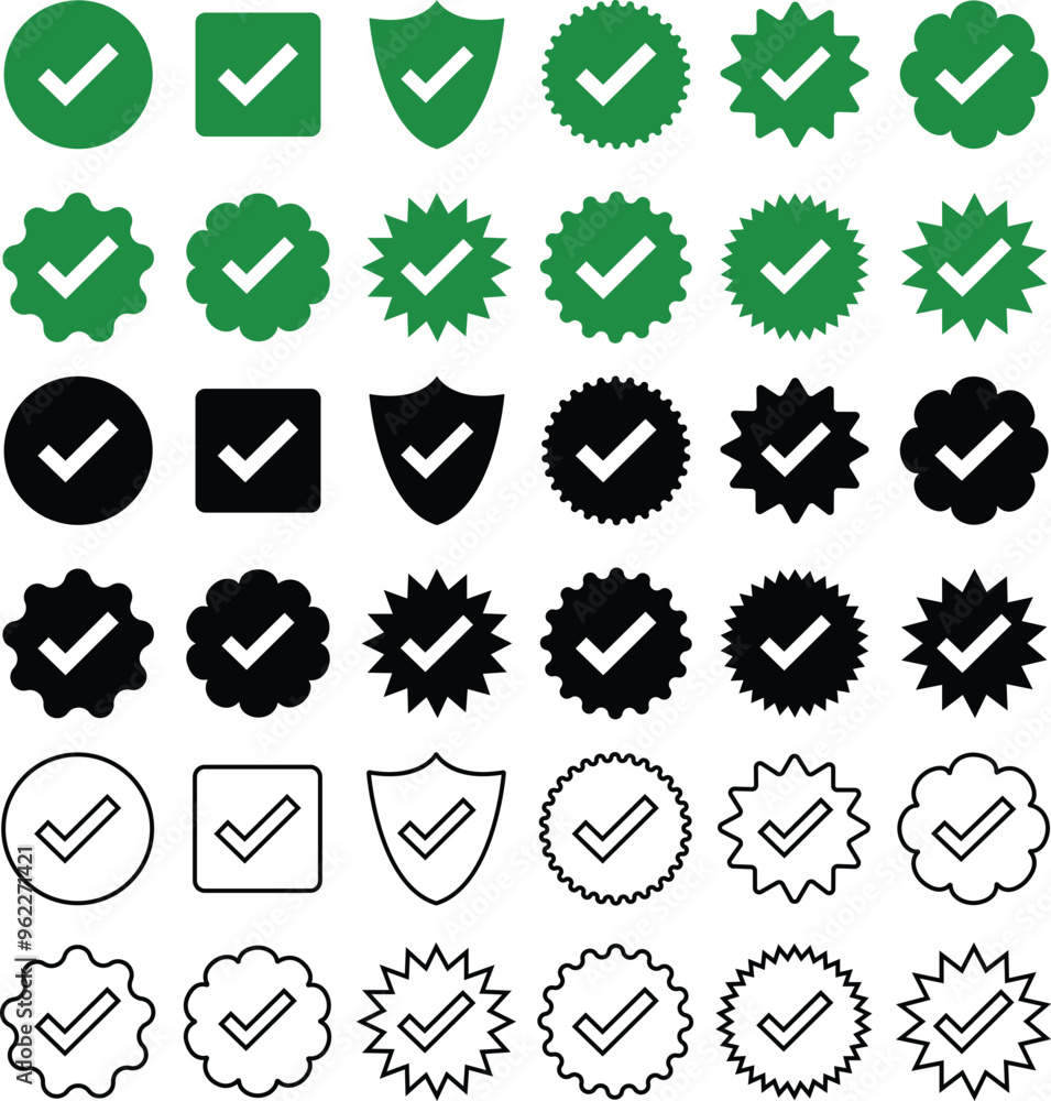 Check mark icon in flat line Black, green set tick icon vector for apps ...