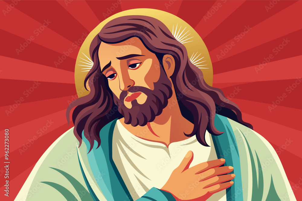 Jesus Christ embracing a woman with a loving expression and the sun ...