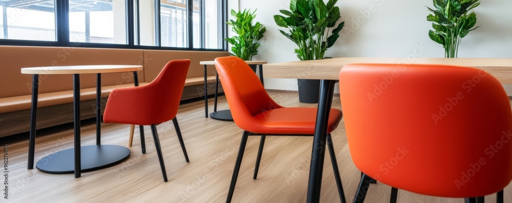 Co-working area with communal workstations, brainstorming zones, and ...