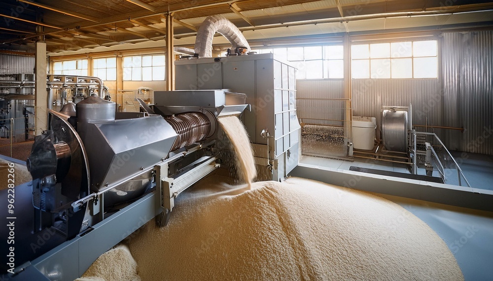 the industrial process of milling dried rice, where husks are removed ...