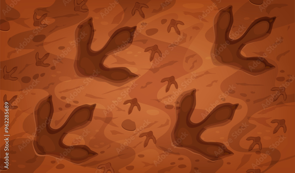 Dinosaur fossil footprints of prehistoric era. Cartoon vector ...