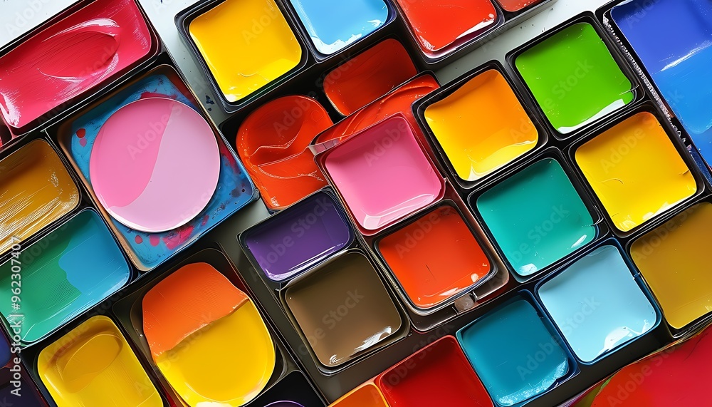 The colorful paint plate presents a variety of colors and displays rich ...