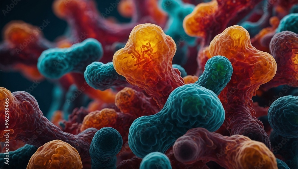 Colorful bacteria glowing in an array of hues, supporting health and ...