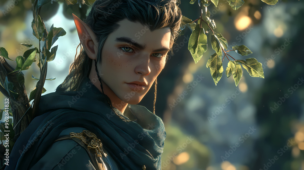 3d rendering : a portrait of the elf male character is standing in a ...