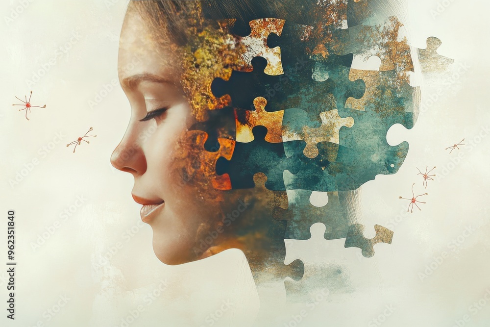 Neurobiomechanics Cognitive genius Woman with a puzzle like face and ...