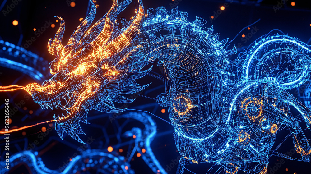 ntricate Blueprint of a Mechanical Dragon with Gears and Circuits ...