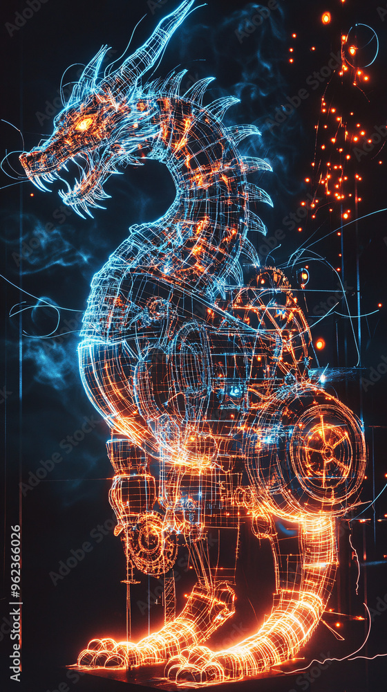 ntricate Blueprint of a Mechanical Dragon with Gears and Circuits ...