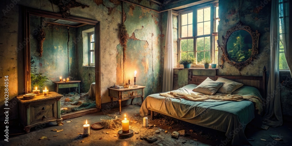 Melancholic still lifes of abandoned self-care rituals scattered amidst ...