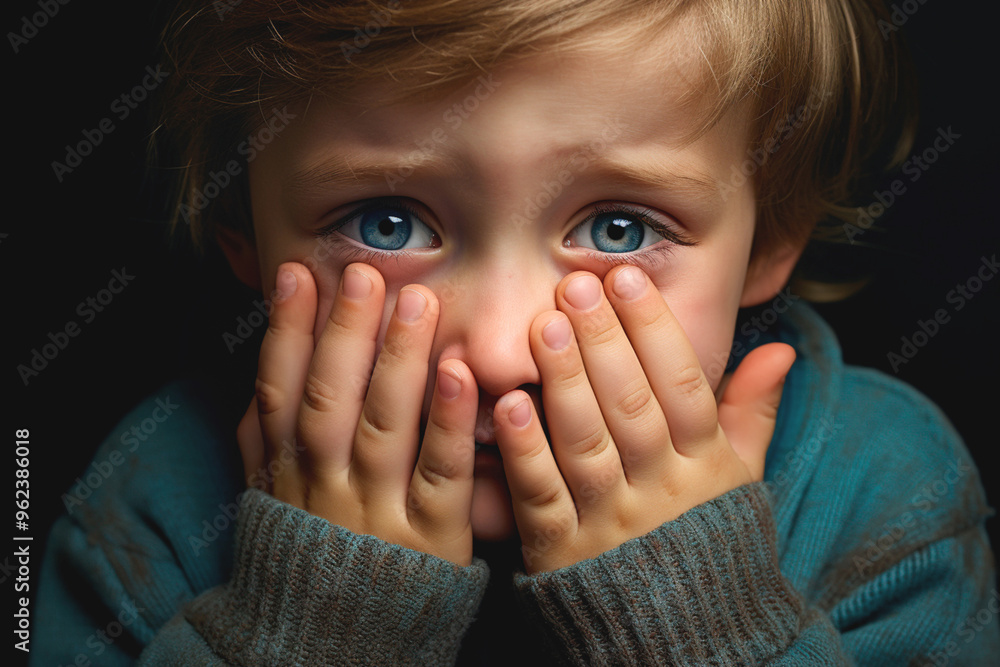 Tearful child's face, a distress signal for immediate action. Combat ...