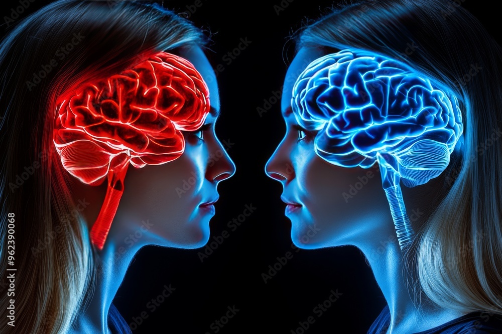 Intellectual exercise Futuristic depiction of a female profile with ...
