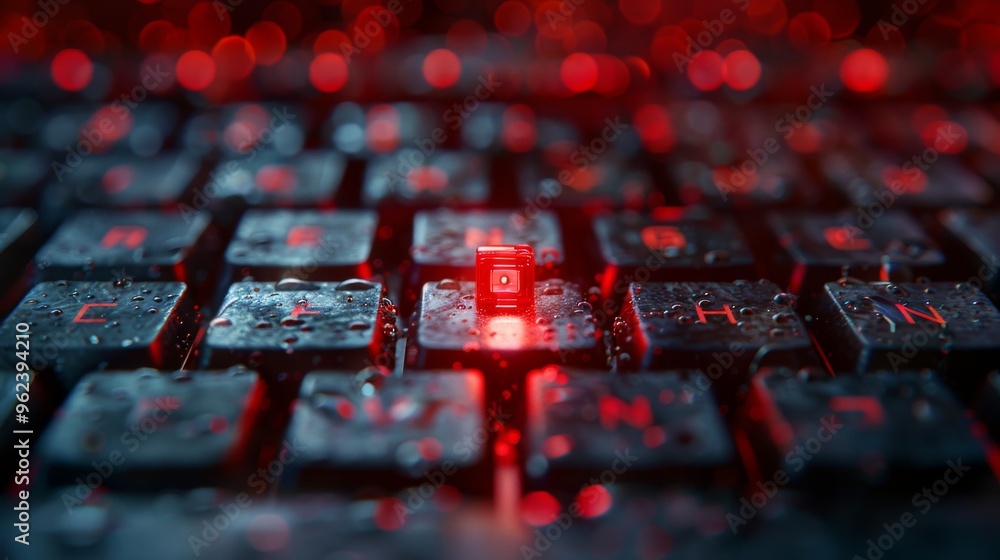 computer keyboard with a single key glowing red, symbolizing a security ...