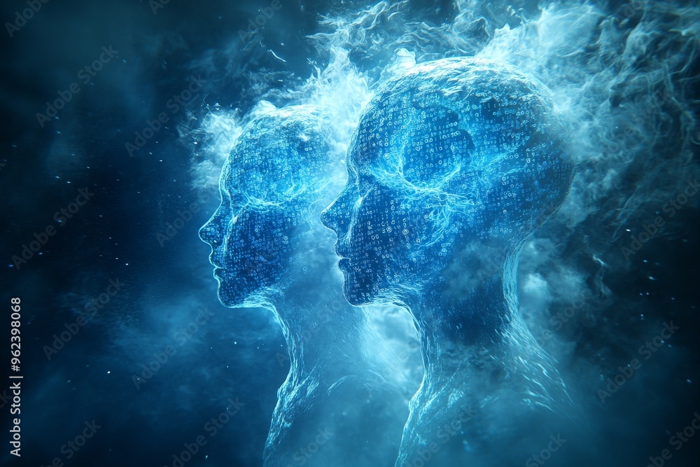 Memory center Neuro brain Two ethereal figures facing each other in a ...