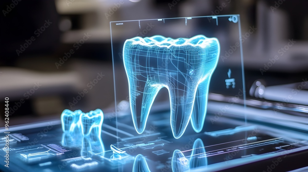 A holographic display showcasing a range of interactive dental care ...