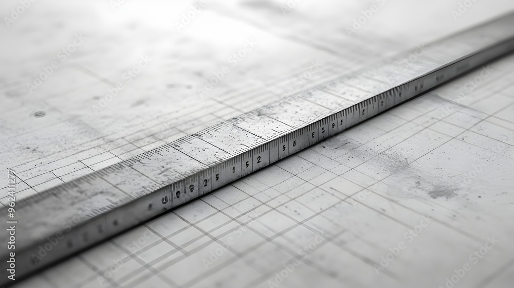 Conceptual image of a metal ruler with a precise grid pattern displayed ...