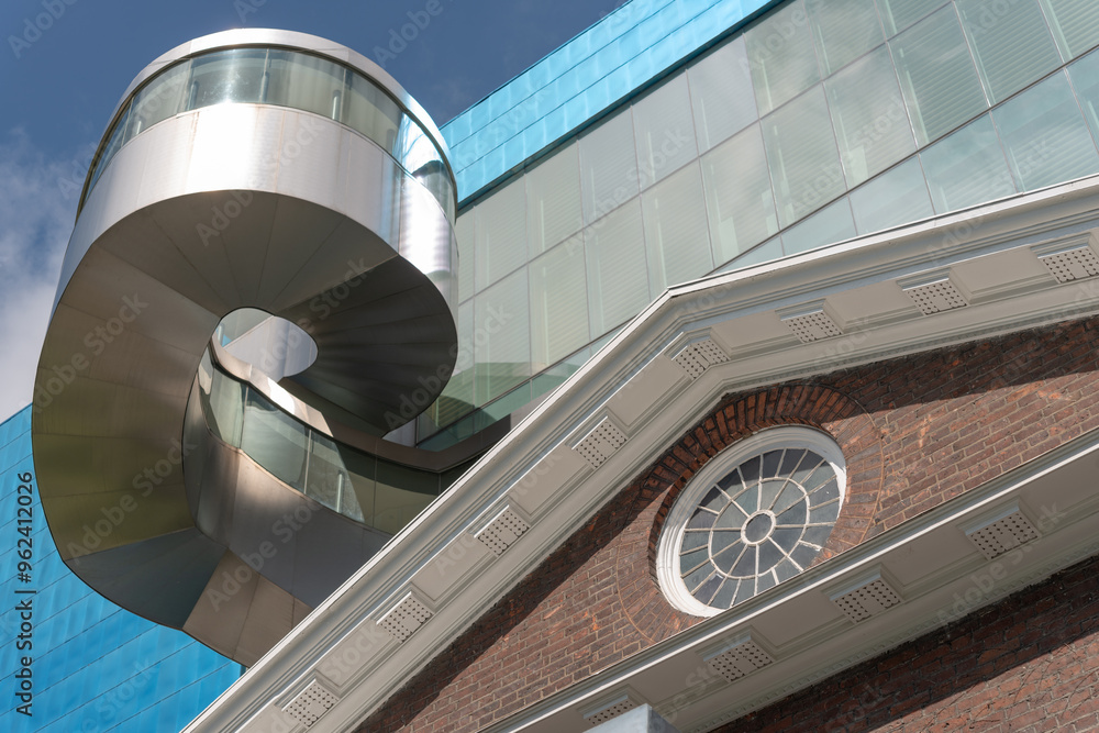 oblique angle view of historic The Grange house and South Building with ...