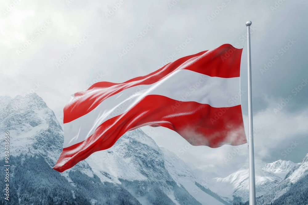 Austrian Flag Soaring High: A vibrant Austrian flag, billowing proudly ...