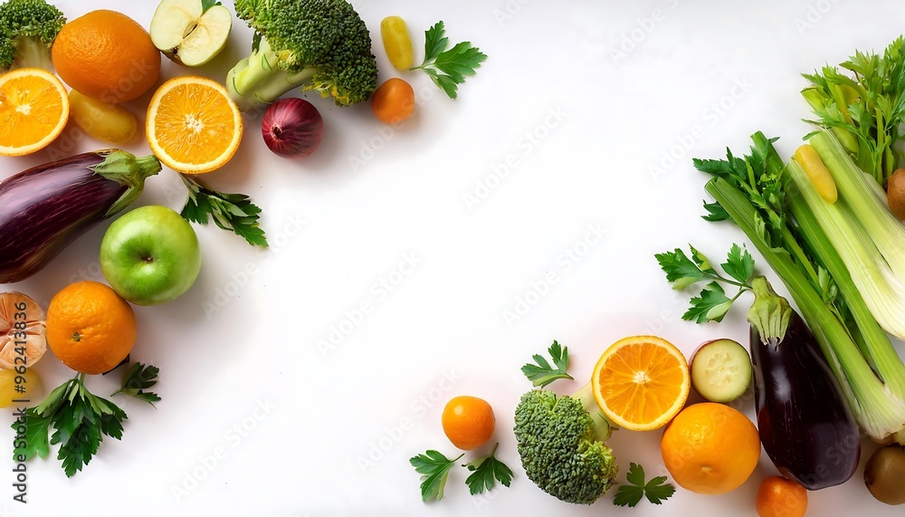 Corner Clustered Vegan Fruits and Vegetables - Create a top-down mockup ...