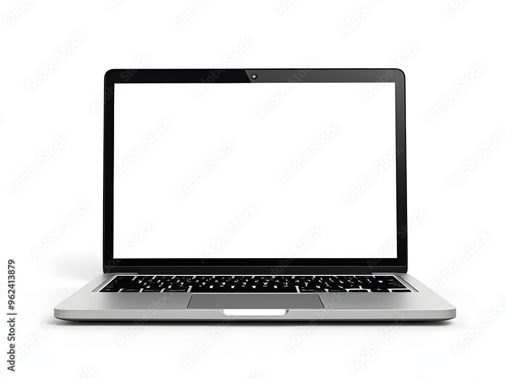 image of Laptop with blank screen front view position isolated on white ...