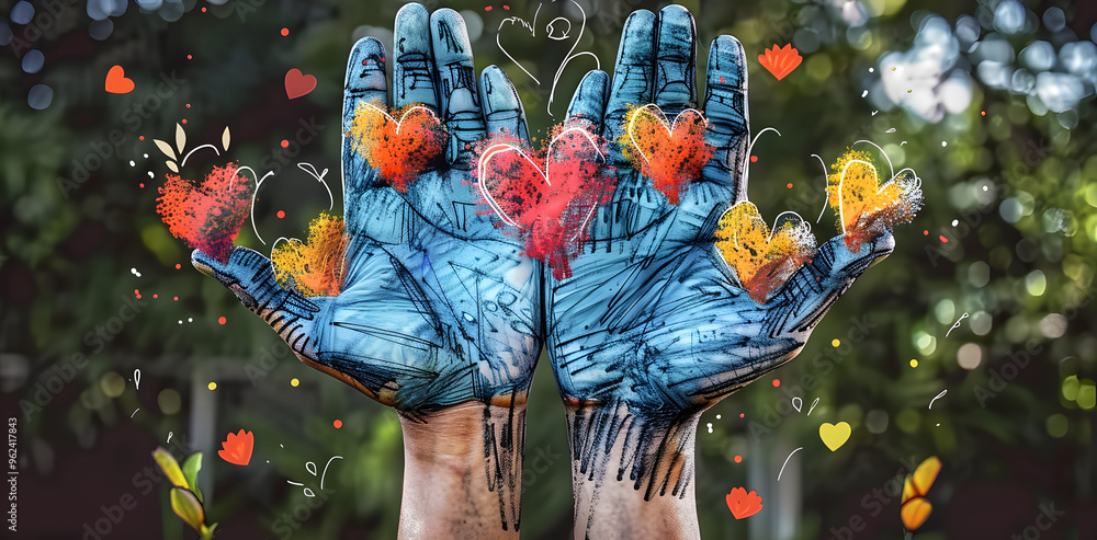 Charity heart, hand, and community love doodle line icons. Charity ...