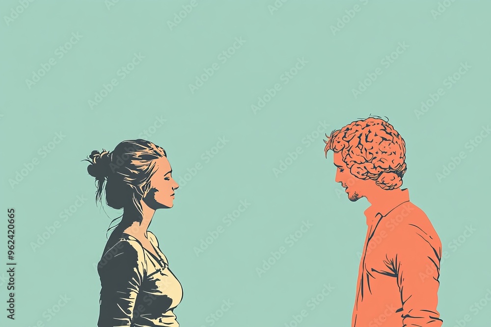 Brain grid Limbic system Stylized male and female profiles with ...