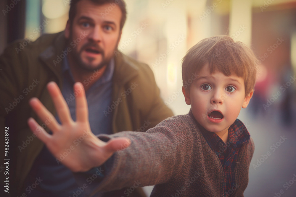Desperate child running from angry father. Protection and law of ...
