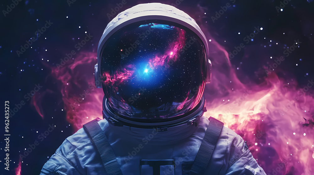 Front view astronaut potrait. astronaut in space suit with galaxy and ...