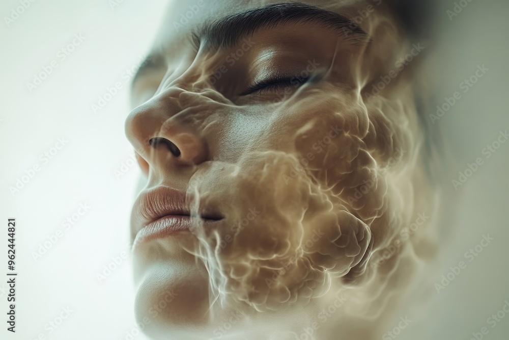 Cranial organ Neuronal system Surreal image of a womans peaceful face ...