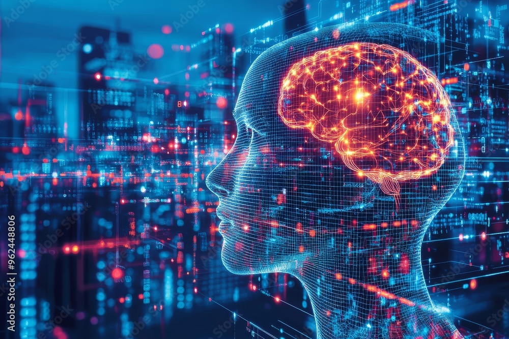 Neural processors Central brain Futuristic digital image of a woman’s ...