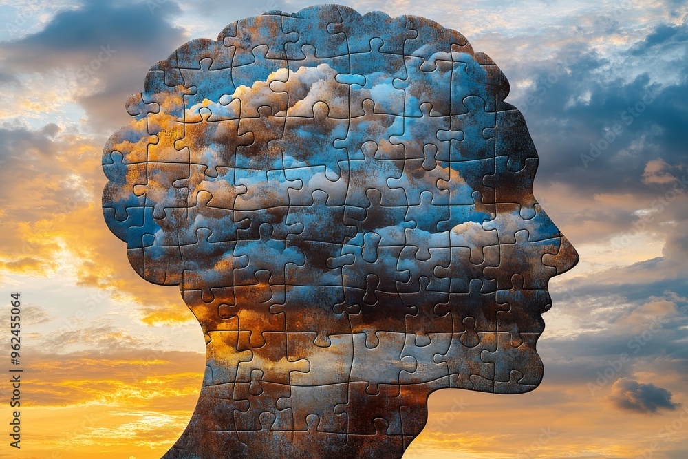 Brain Prefrontal cortex Silhouette of a human head made of sky and ...