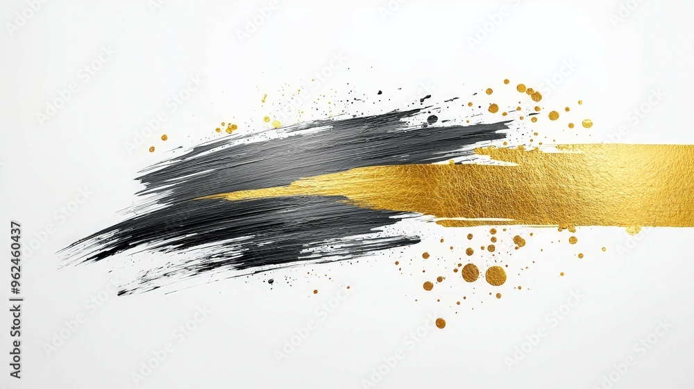 Abstract artwork featuring a bold black brushstroke intersected by a ...
