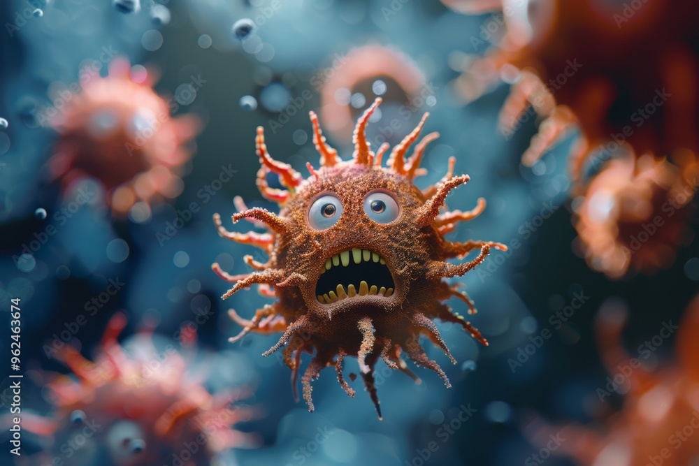 Scared anthropomorphic virus cartoon features depicting anxiety. Scared ...