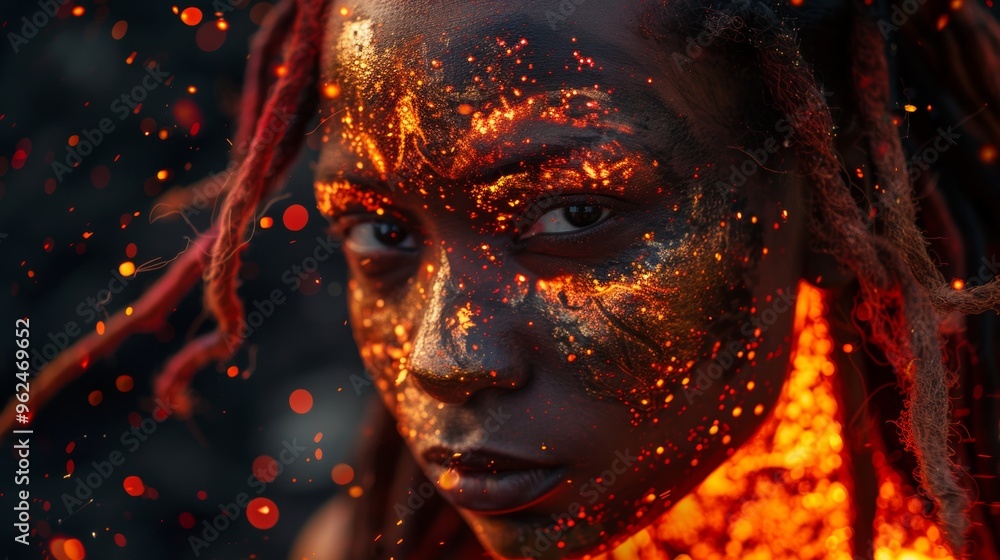 A portrait of a character from Dungeons and Dragons, a female Genasi ...