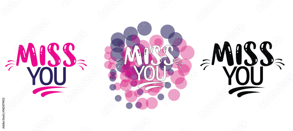Miss you text in three different editable styles and colors, i miss you ...