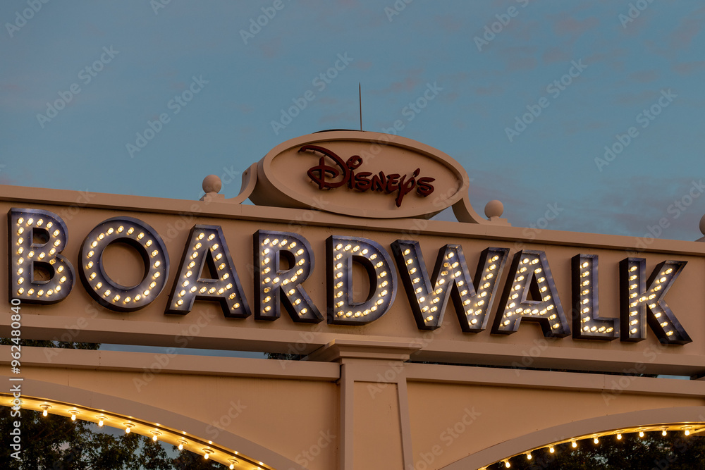 September 2024-Orlando, Florida, US: A building with an illuminated ...