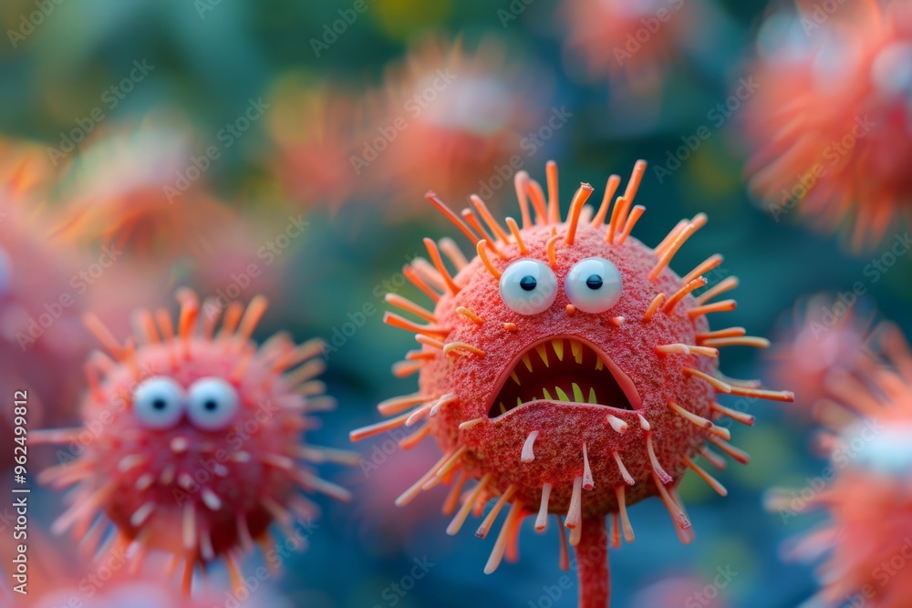 Colorful virus character environment of suspense and humor. Imaginative ...