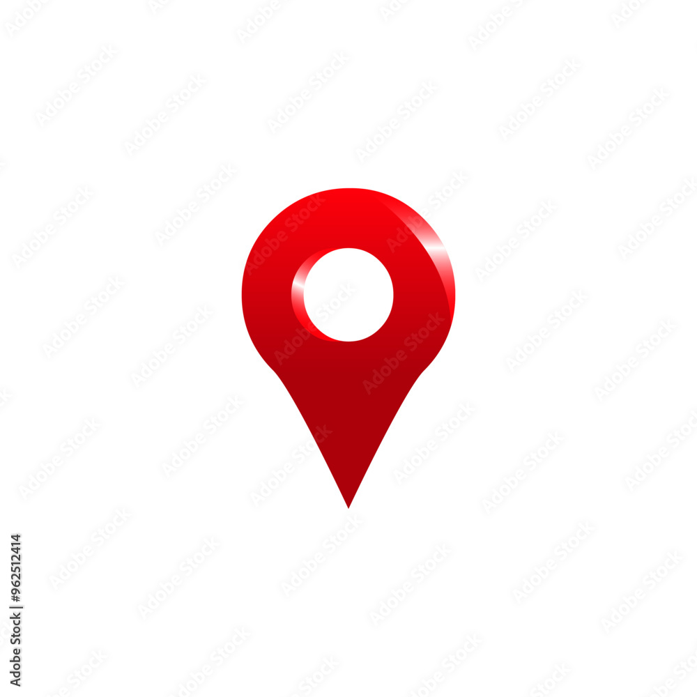 Map pin location icon vector. 3D shiny red color navigation address place area search pointer ...