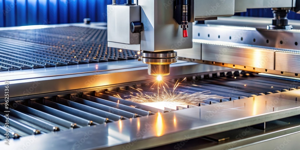 CNC laser machine cutting metal sheet, CNC, laser machine, metal sheet ...