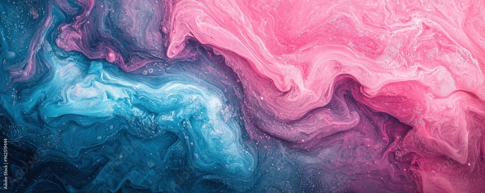 Teal and magenta liquid ink churning together, forming dynamic abstract ...