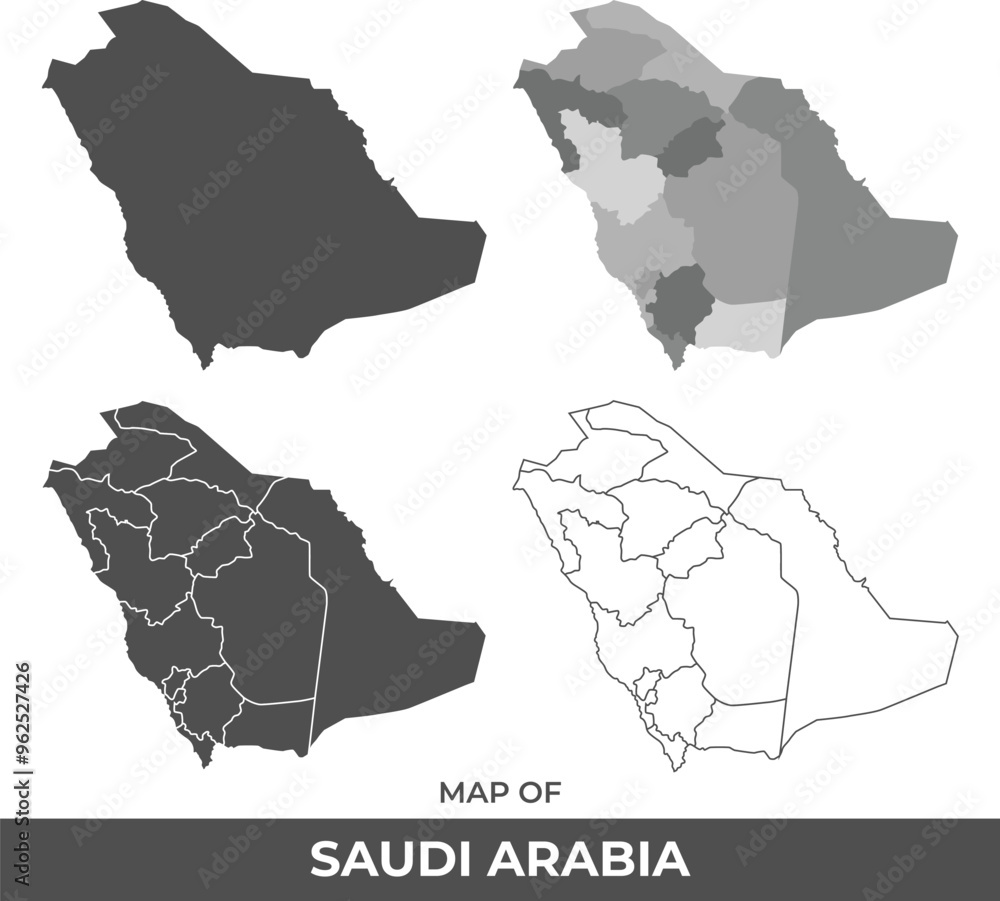 Collection of Saudi Arabia country grey political maps set with border ...