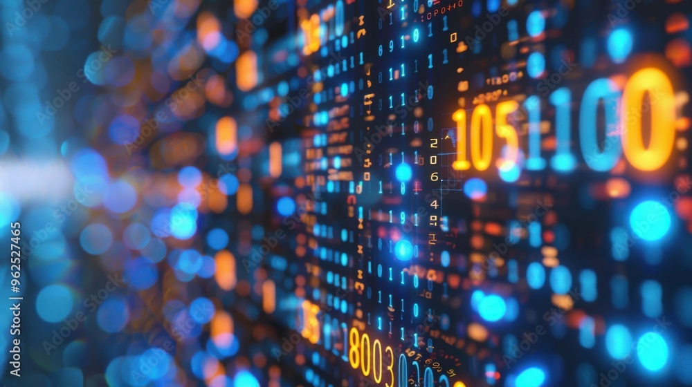 Digital transformation concept featuring system engineering, binary code, and programming ...